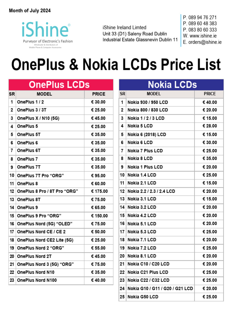 3-PRICE LIST ONE PLUS NOKIA July 2024 | PDF | Liquid Crystal Display ...