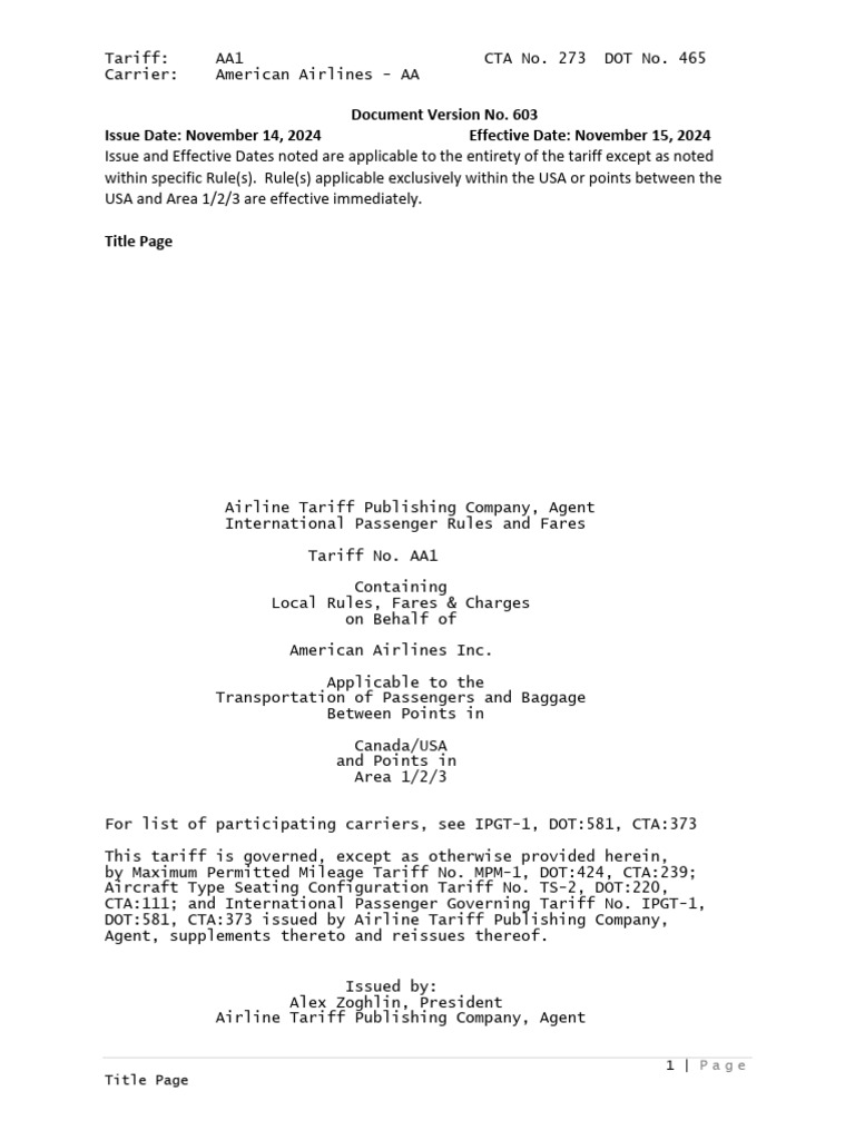 American Airlines General Rules of The International Tariff | PDF ...