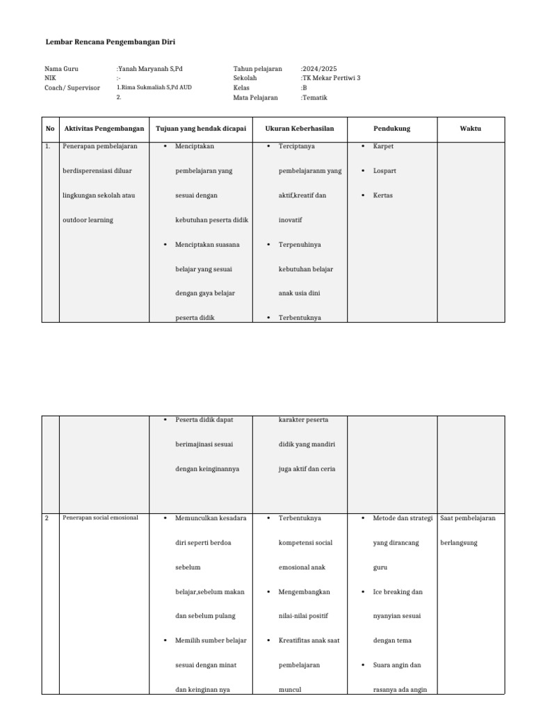 4 - Lembar Rencana Pengembangan Diri | PDF | Pengembangan Diri
