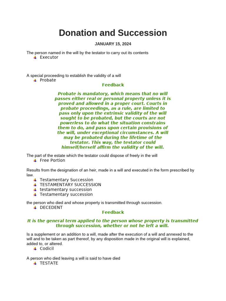 15 JAN 2024 Donation and Succession | PDF | Will And Testament | Probate