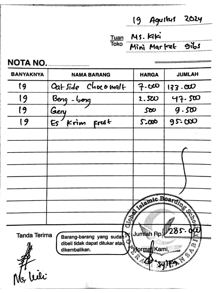 Contoh Nota Snack Yang Baku | PDF