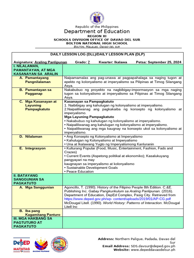 DLP AP 7 Sept. 25, 2024 Q2 W1 | PDF