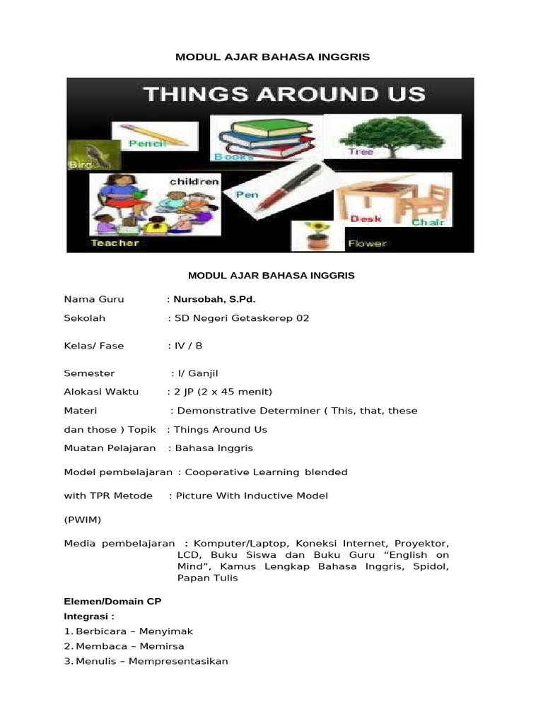 Modul Ajar Thing Around Us | PDF | Karier & Perkembangan | Seni & Disiplin Bahasa