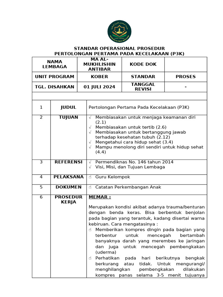 Sop P3K | PDF | Pengembangan Diri | Kesehatan Holistik