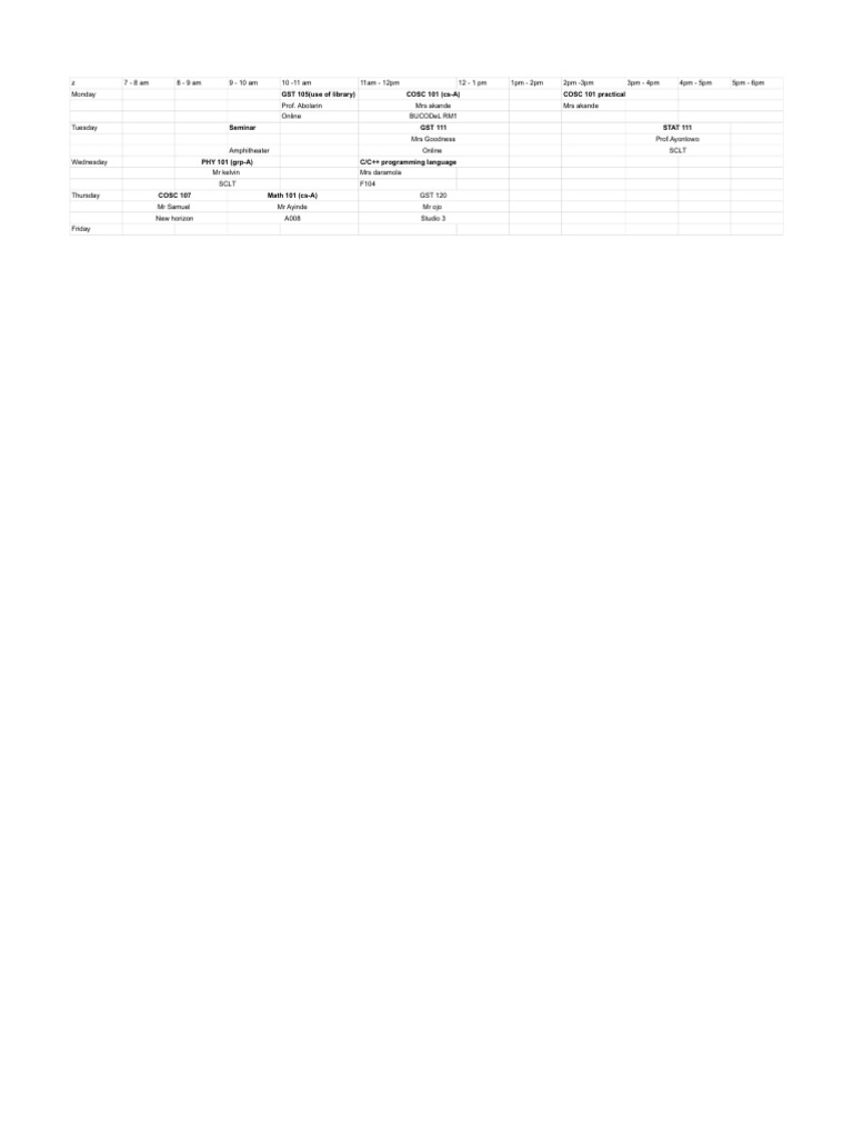 100 Level Computer Science TimeTable-1 | PDF