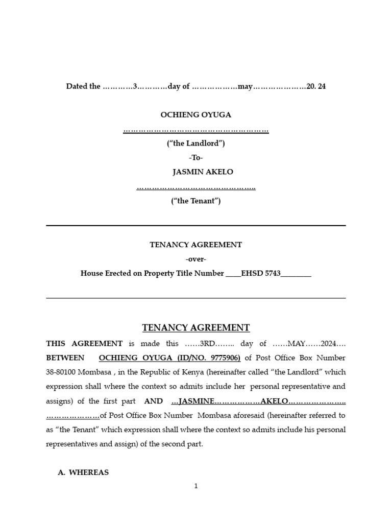 Tenancy Agreement-Ochieng Oyuga | PDF | Leasehold Estate | Landlord