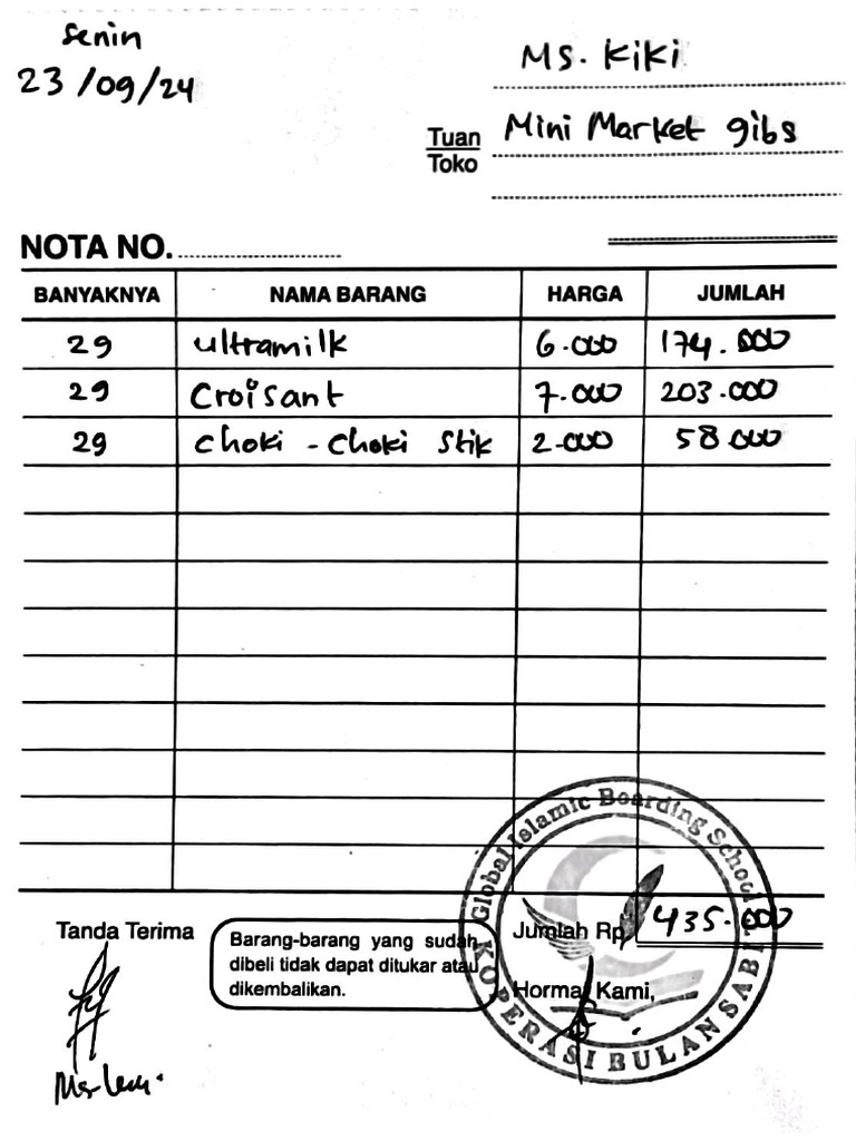 Nota Snack TGL 23 Sept 2024 | PDF