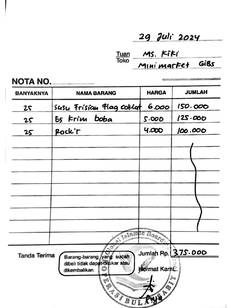 Nota Snack 29 Juli | PDF