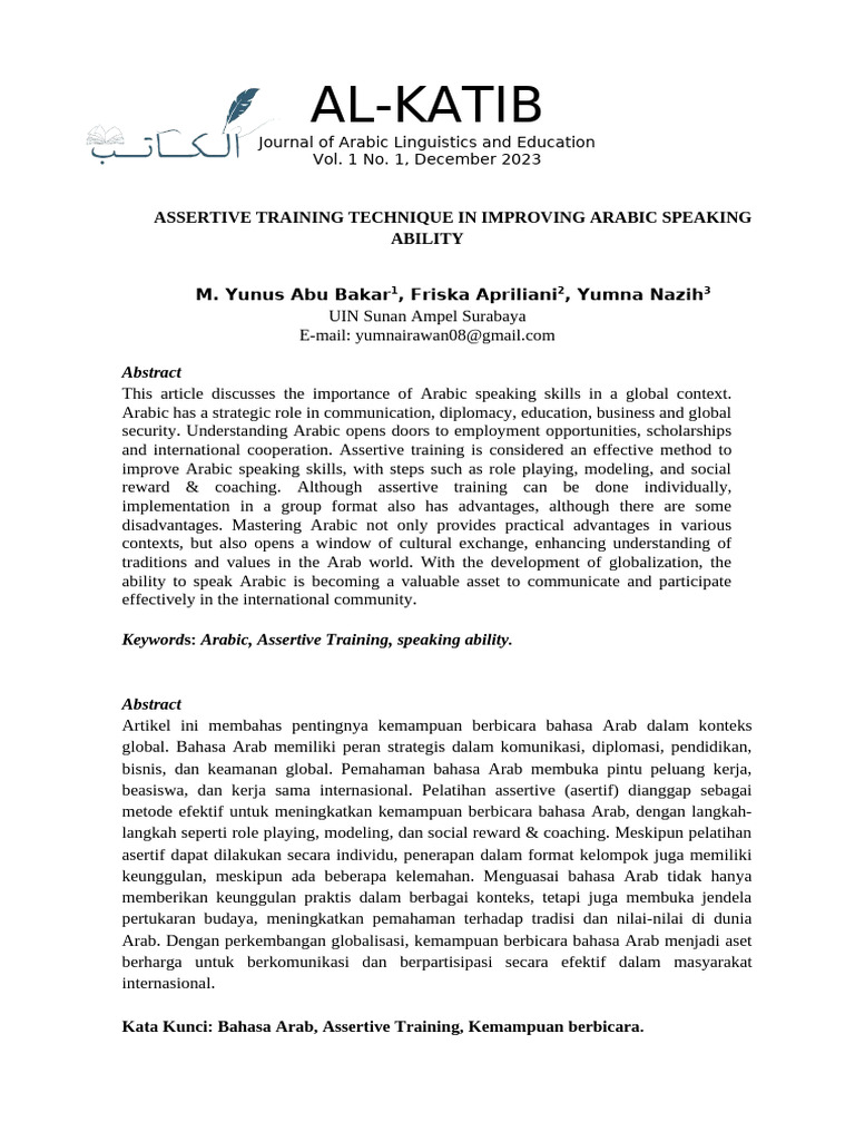 Teknik Assertive Training Untuk Meningkatkan Kemampuan Berbicara Bahasa Arab | PDF | Karier ...