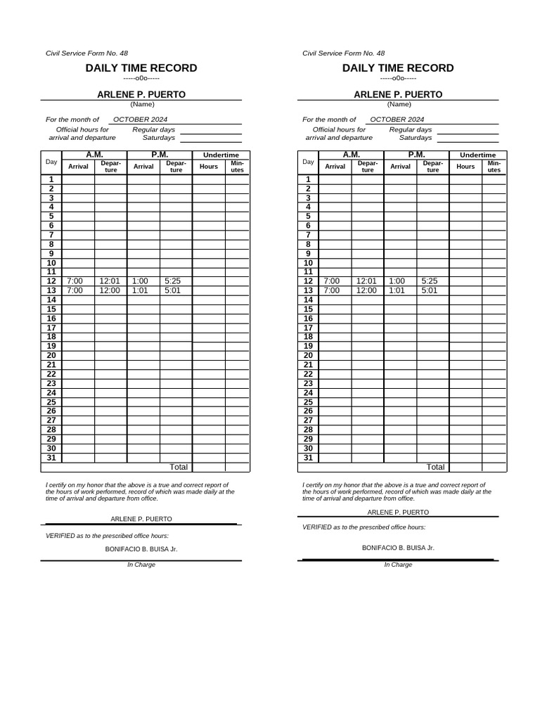 Daily Time Record (DTR) | PDF