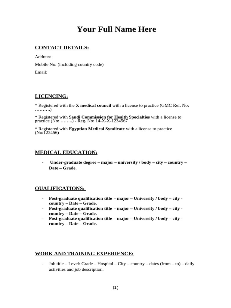 Medical CV Tamplate DR Mohamed Mansour Eldoctor Co Uk | PDF | Health Care