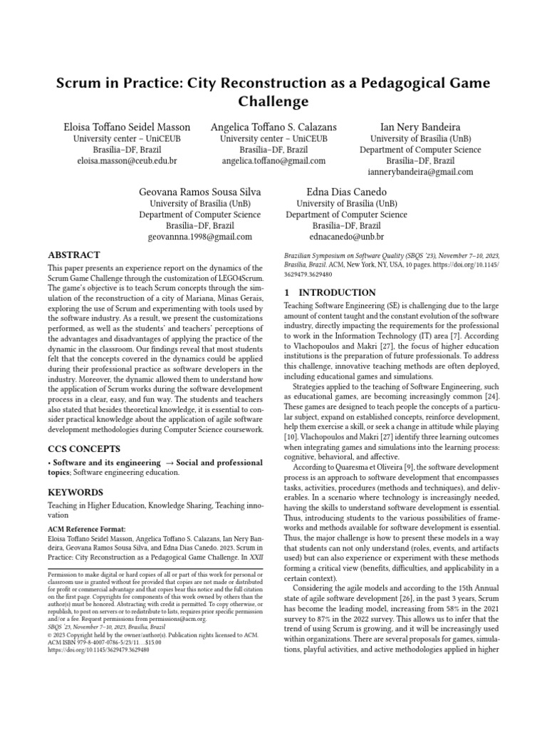SBQS Scrum in Practice City Reconstruction As A Pedagogical Game Challenge3 | PDF | Scrum ...
