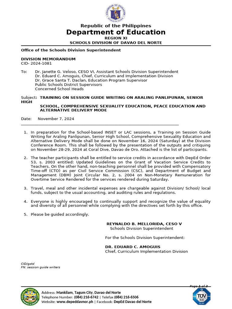 Memo Session Guide Writers Convention | PDF | Public Administration | Philippines