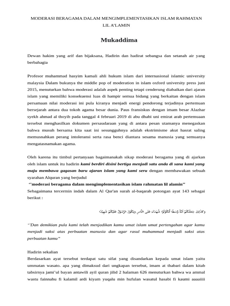 Moderasi Beragama Dalam Mengimplementasikan Islam Rahmatan Lil A'lamin New | PDF | Politik ...