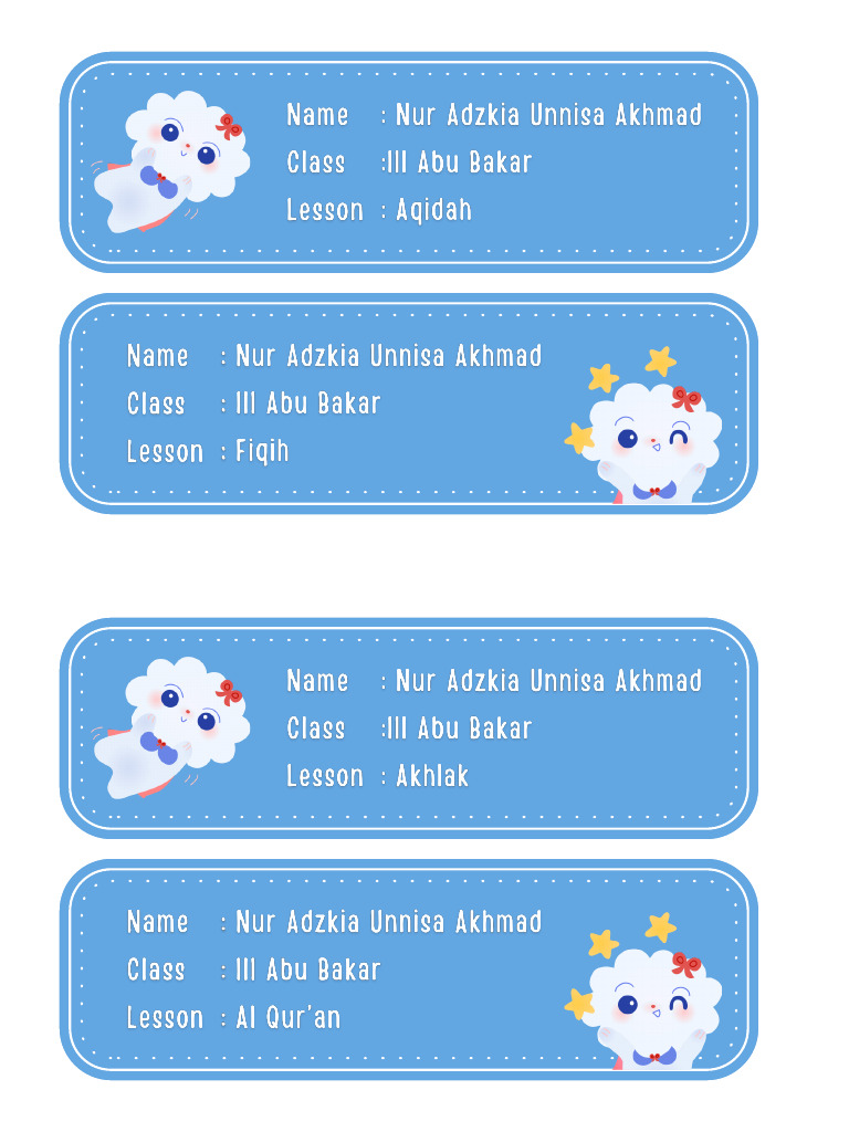 Blue Cute Illustration Name Label | PDF