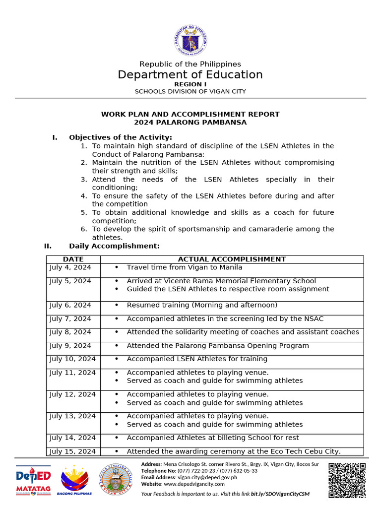 Accomplishment Report Palaro Battad | PDF | Philippines