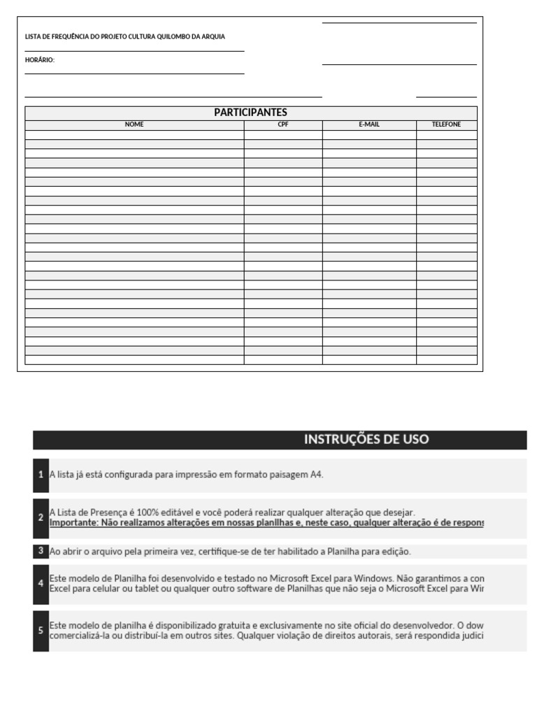 Modelo de Lista de Presenca 5 | PDF | Arte | Computadores