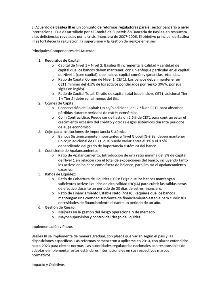 Acuerdo de Basilea III - Marco Regulador Internacional para Los Bancos ...