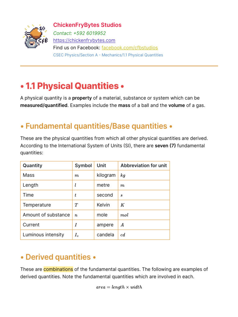 1.1 Physical Quantities | PDF | Length | International System Of Units