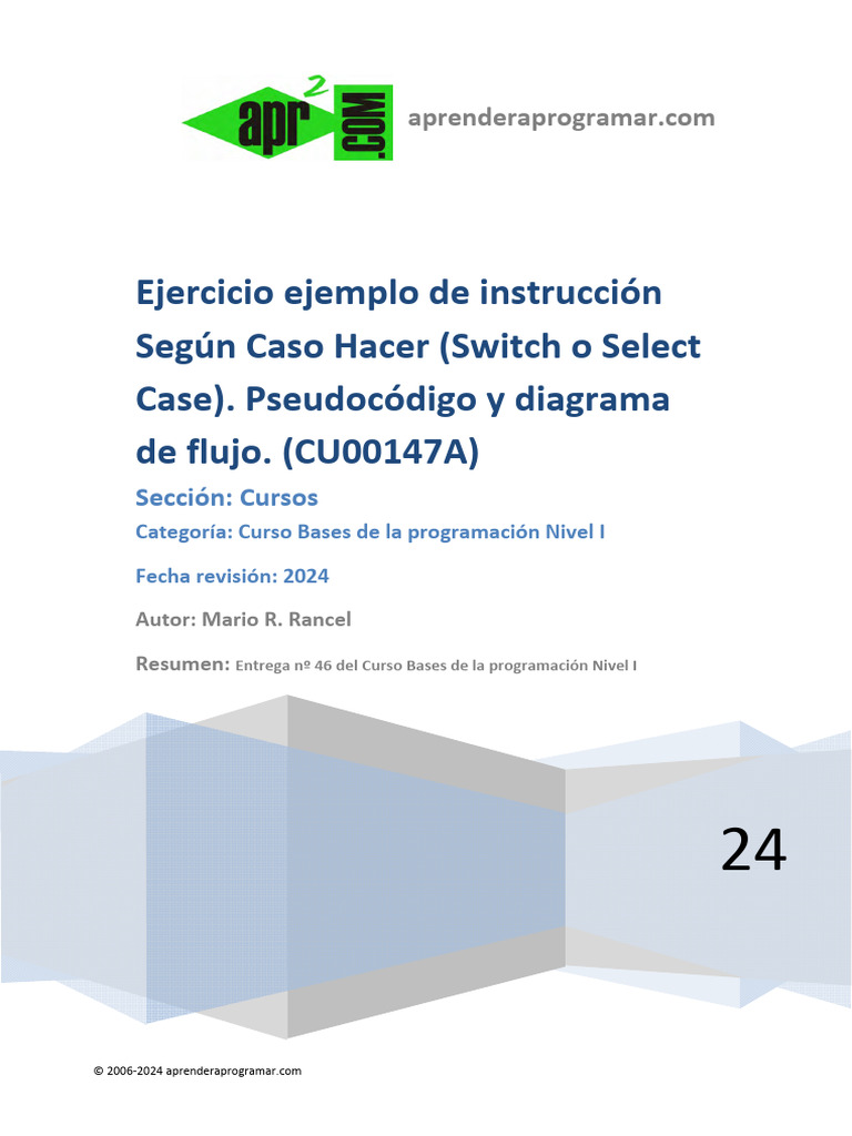 CU00147A Ejercicio Ejemplo Instruccion Segun Caso Hacer Switch Pseudocodigo | PDF | Matemáticas ...