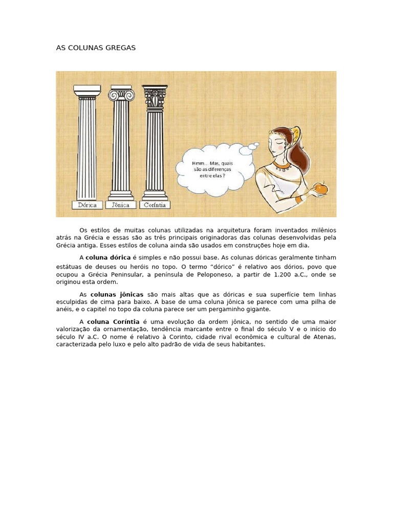 Tipos de Colunas Gregas: Dórica, Jônica e Coríntia | PDF | Arte