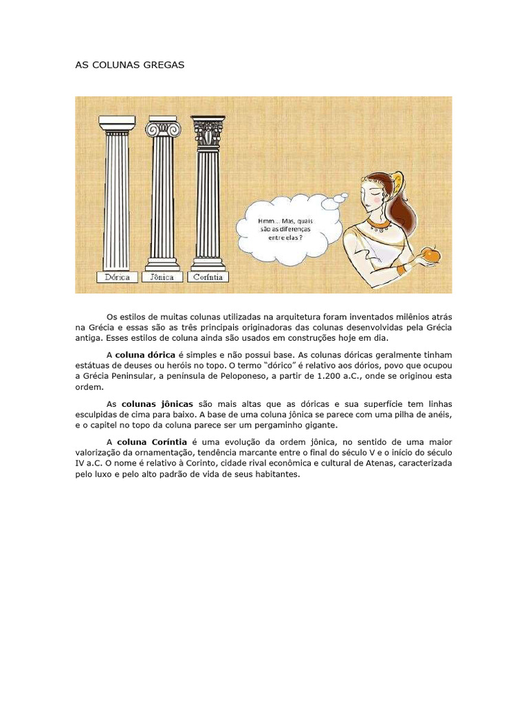 Estilos de Colunas Gregas: Dórica, Jônica e Coríntia | PDF | Arte ...