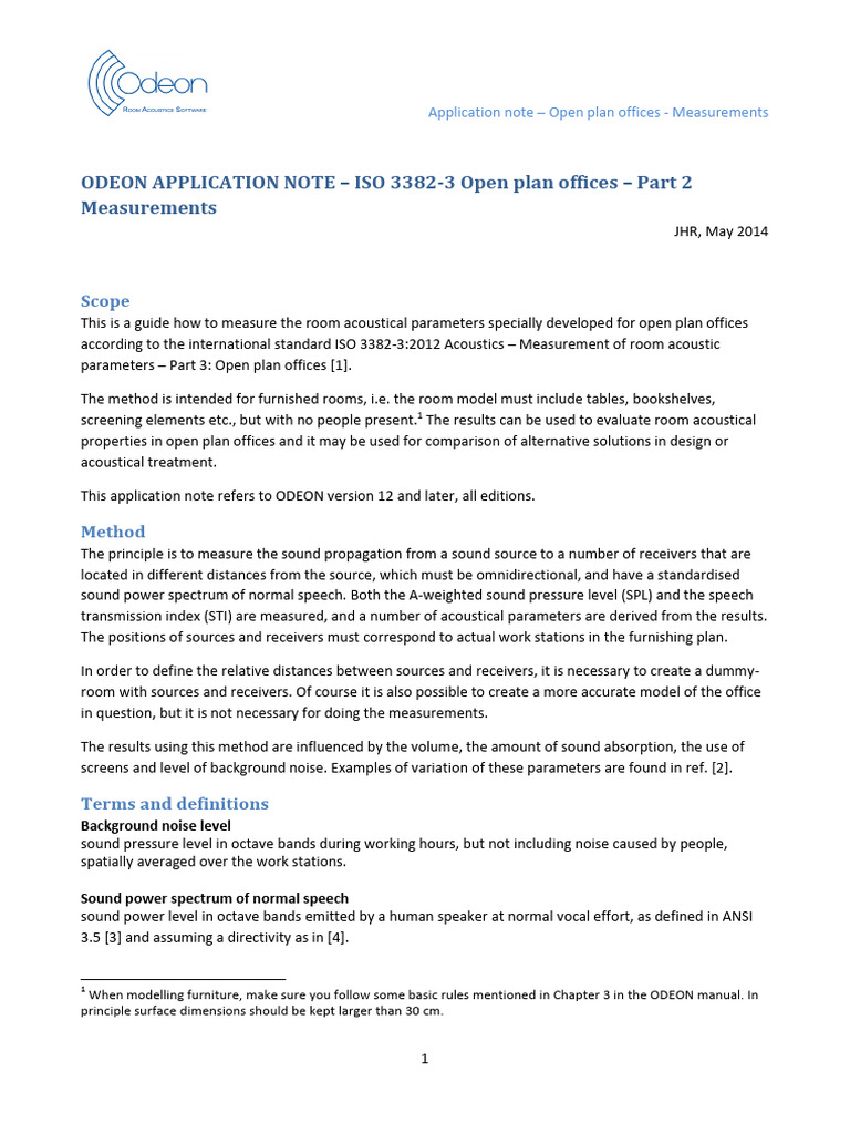 Application Note ISO-3382-3 Offices Measurements | PDF | Sound | Metrology