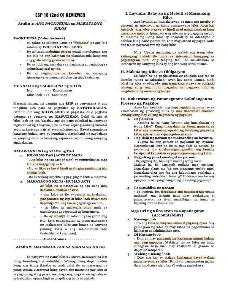 ESP 10 2nd Q Reviewer | PDF