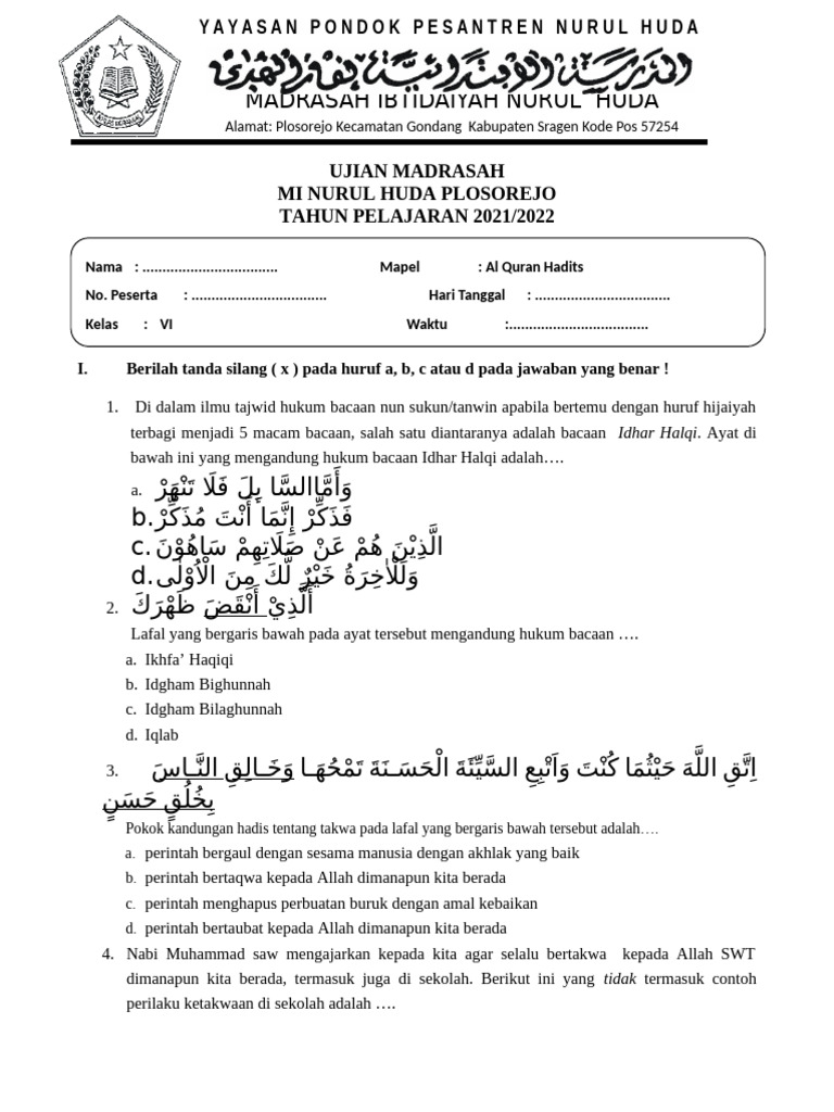 SOAL UM QH 2021-2022 - Ning Ning | PDF | Seni & Disiplin Bahasa