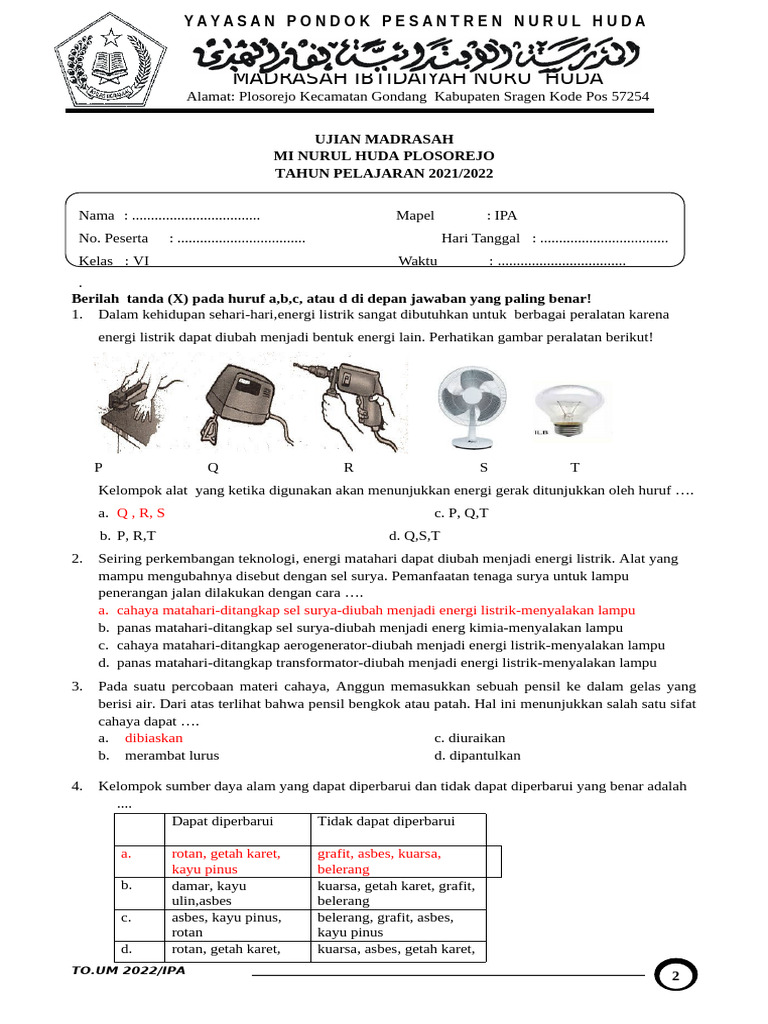 SOAL UM IPA - 2022 - Luyaningsih | PDF