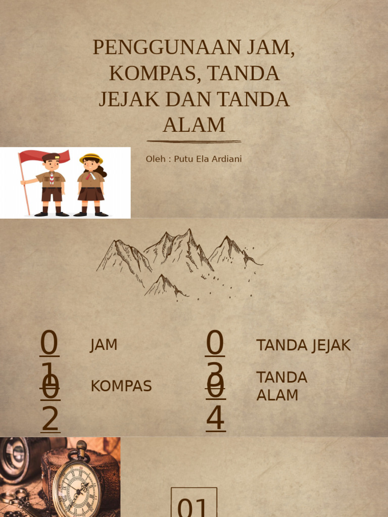 SKU No.13 PPT Penggunaan Jam, Kompas, Tanda Jejak & Tanda Alam | PDF