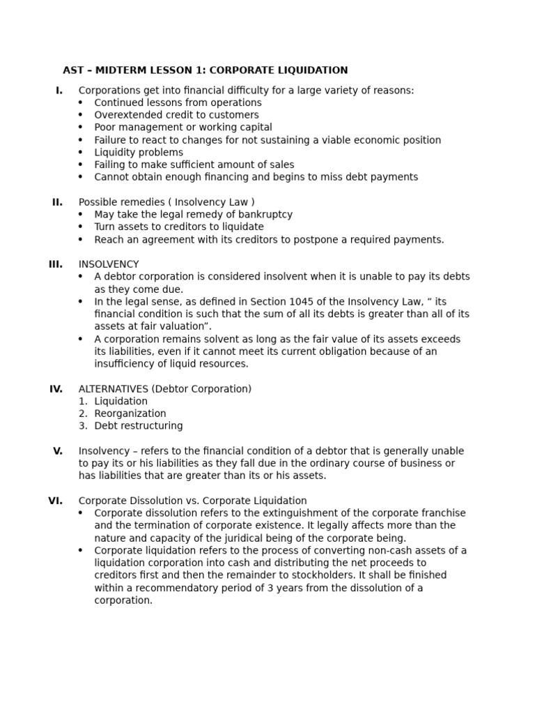 Ast Midterm Lesson 1 Corporate Liquidation | PDF | Equity (Finance ...