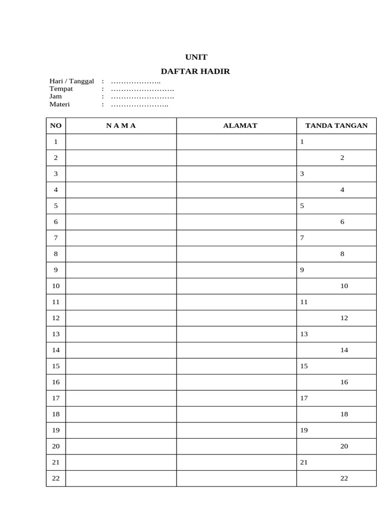 Daftar Hadir Seminar Peserta | PDF