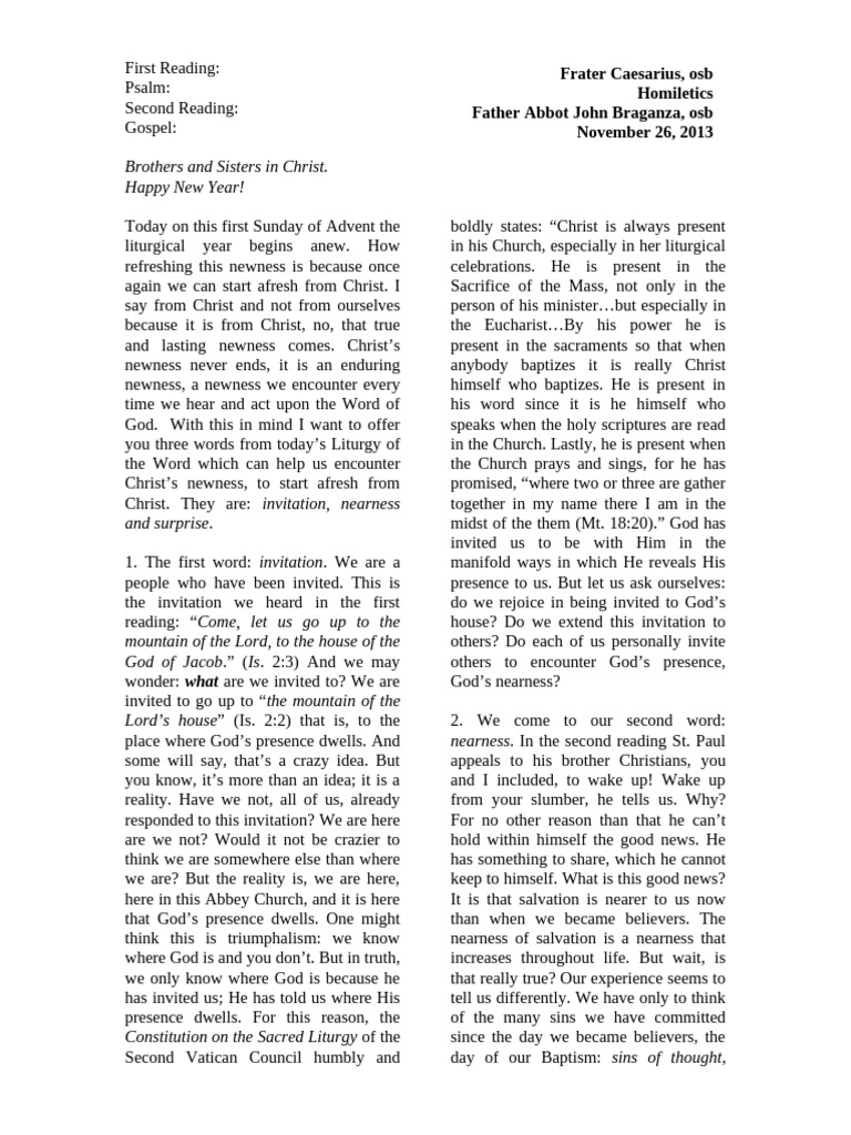 1st Sunday of Advent - Year A | PDF | Jesus | Salvation