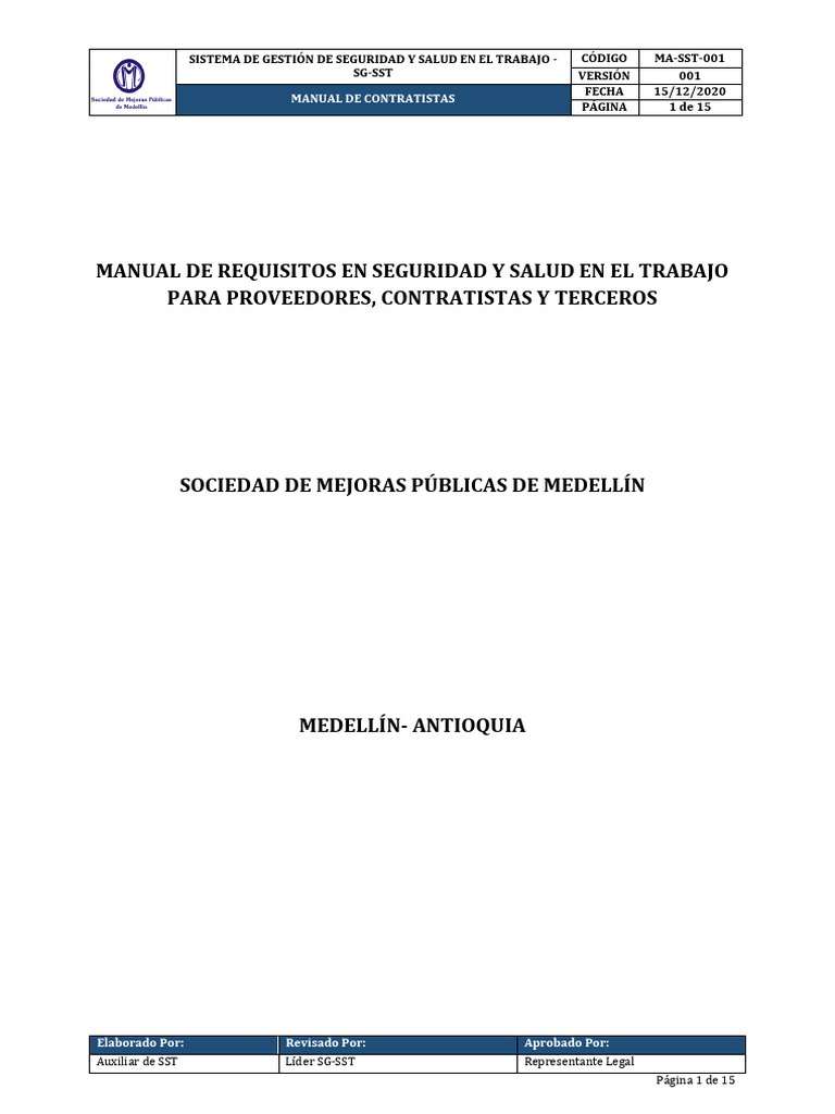 Ma-Sst-001 - Manual de Contratistas | PDF | Riesgo | Outsourcing