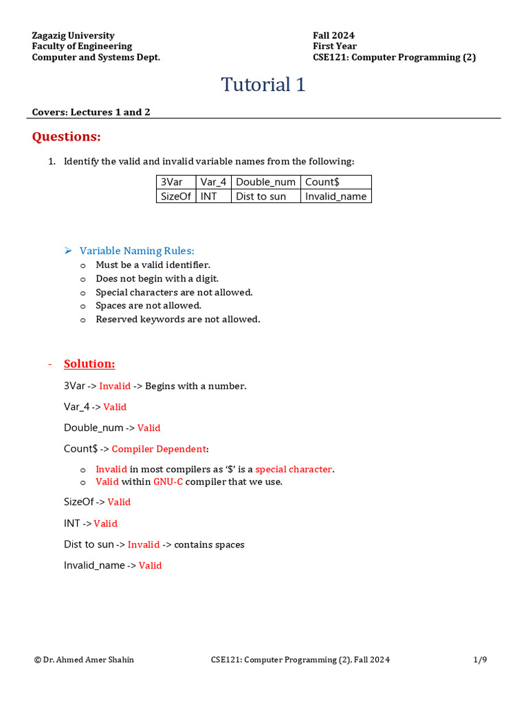 Tutorial 1 Solution | PDF | Integer (Computer Science) | Software ... Tutorial 1 Solution | PDF | Integer (Computer Science) | Software ...
