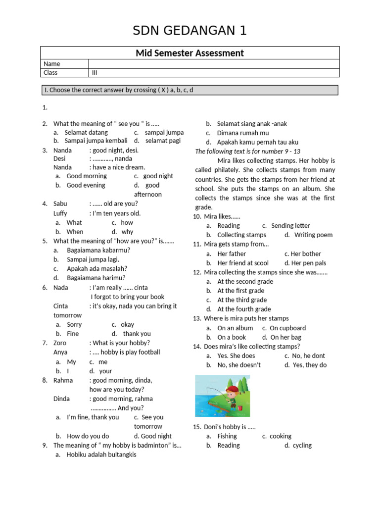 Kelas 3 Mid Semester Assessment | PDF