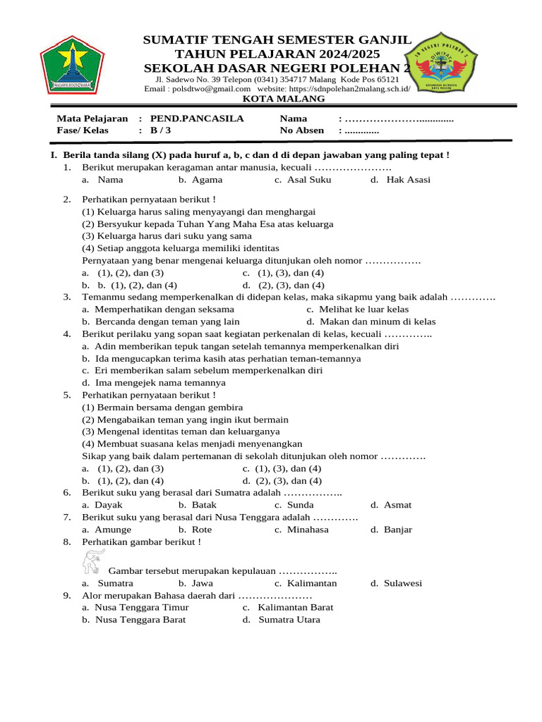 Soal Sumatif Semester Ganjil Kelas 3 TH 2024 | PDF