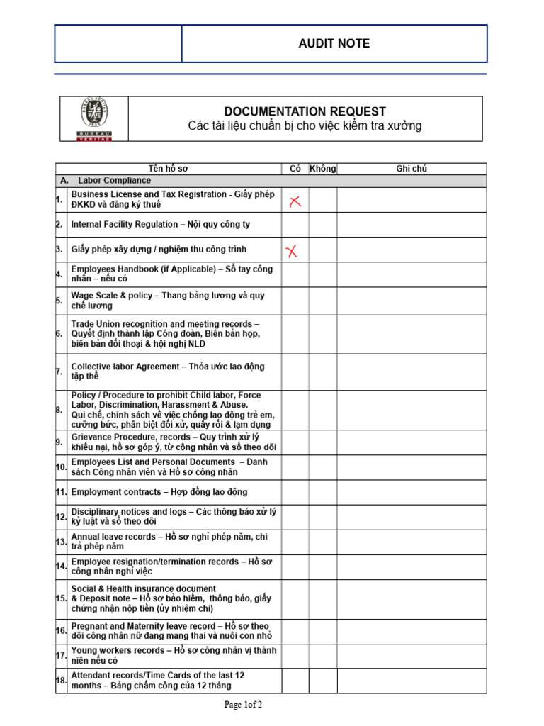 Sa Document Request List - Vietnamese | PDF
