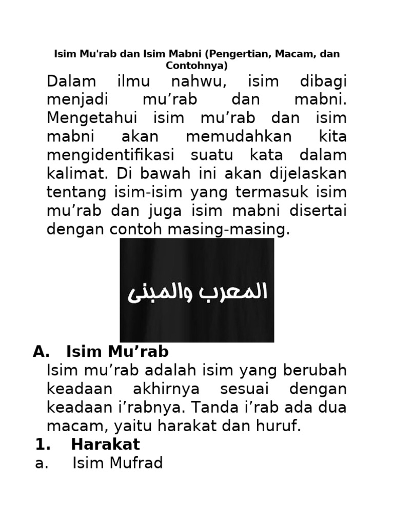 Isim Mu'rab dan Mabni: Pengertian & Contoh | PDF