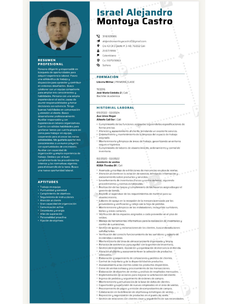 Alejandro Montoya Hoja de Vida. | PDF