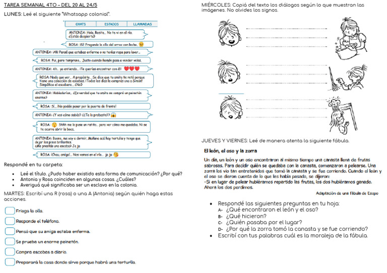 Tarea Semanal 4to Del 20 Al 24-5 | PDF | Artes del Lenguaje y ...