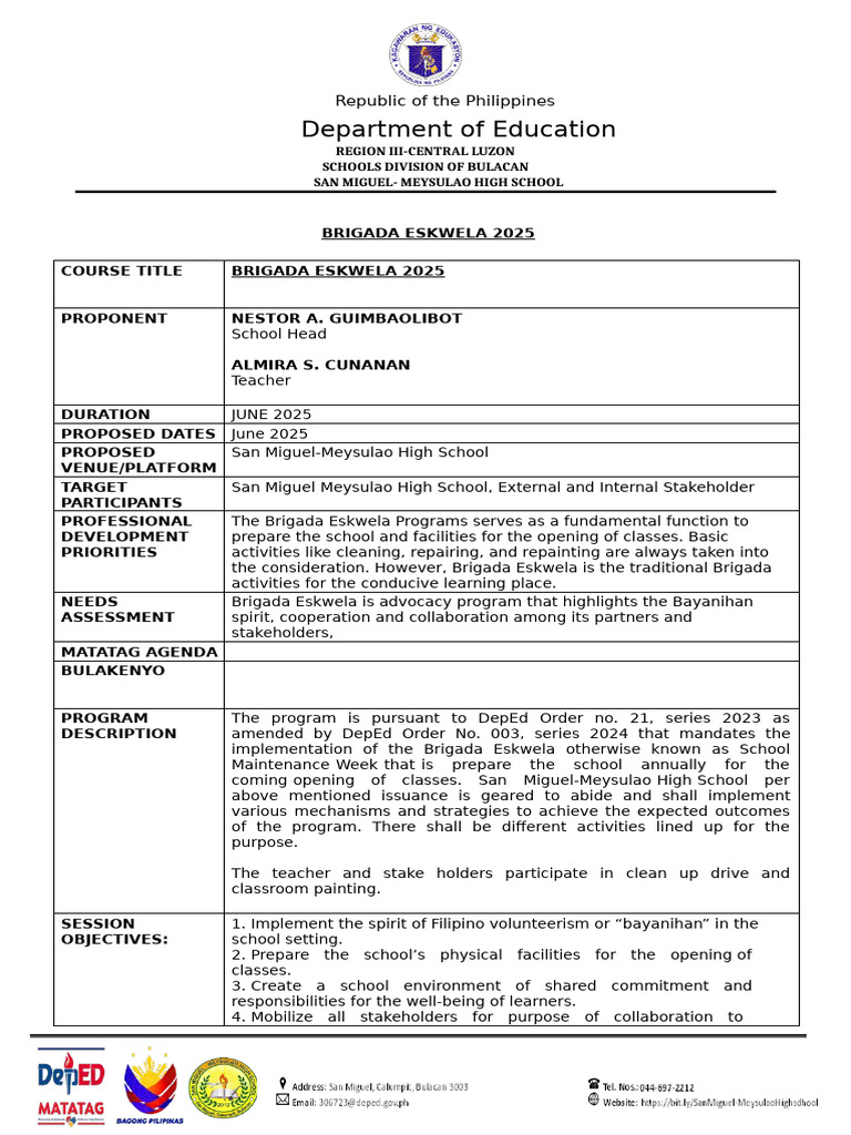 Project Proposal Brigada Eskwela (2025) | PDF | Wellness
