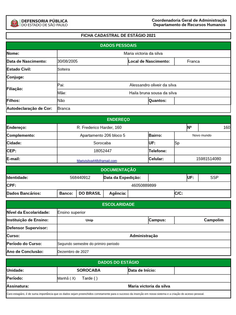 Modelo Ficha Cadastral | PDF