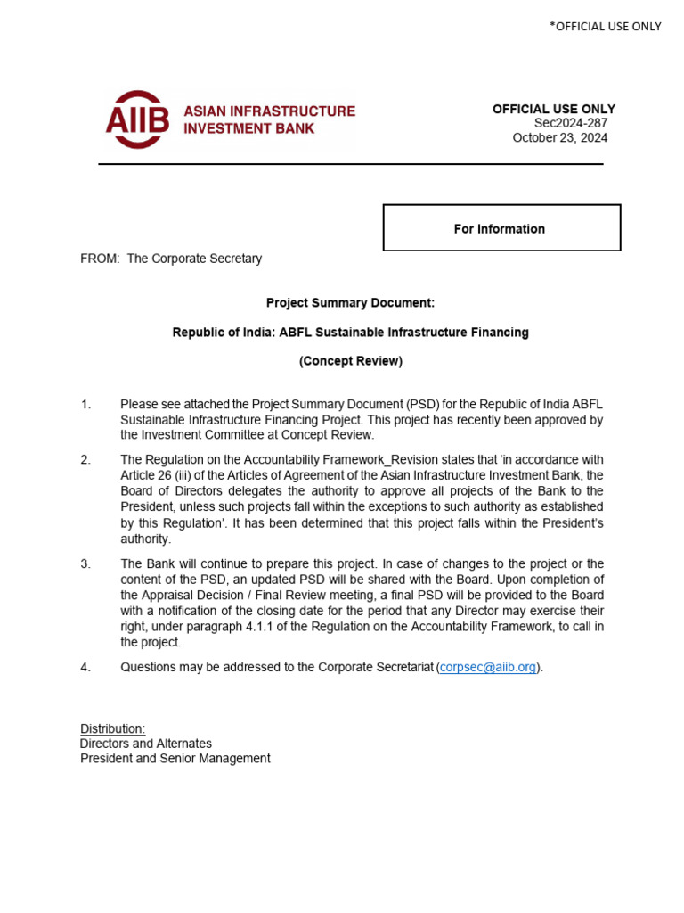 Republic of India ABFL Sustainable Infrastructure Financing Project-Concept Review | PDF ...