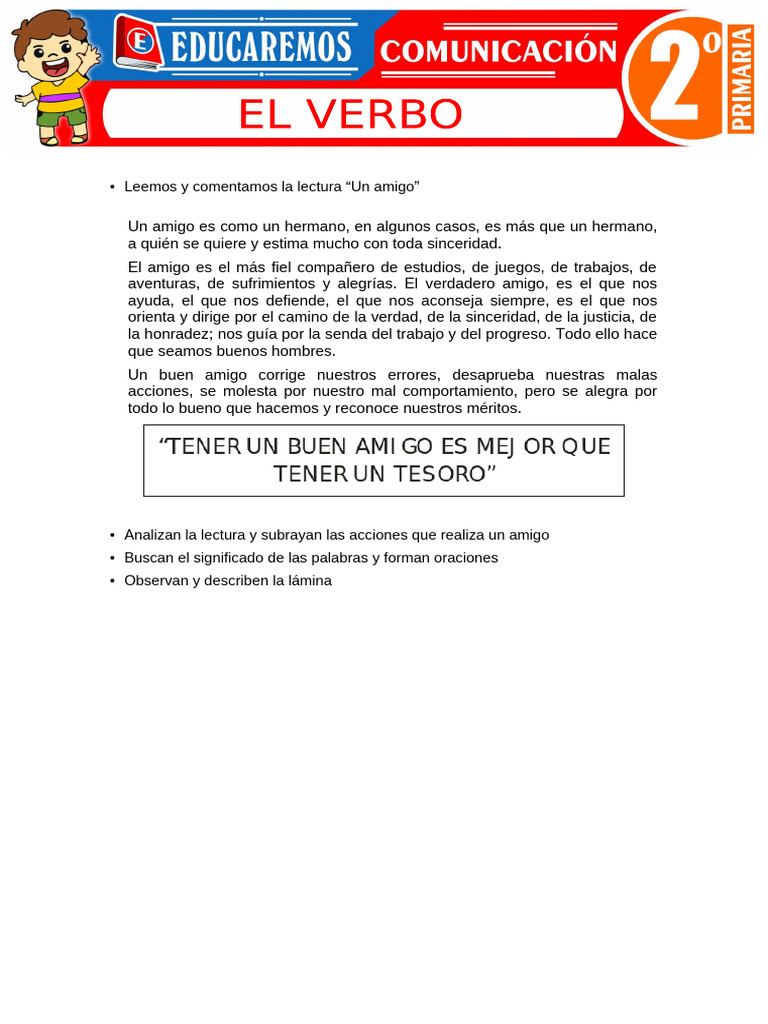 El Verbo Para Segundo Grado De Primaria Pdf
