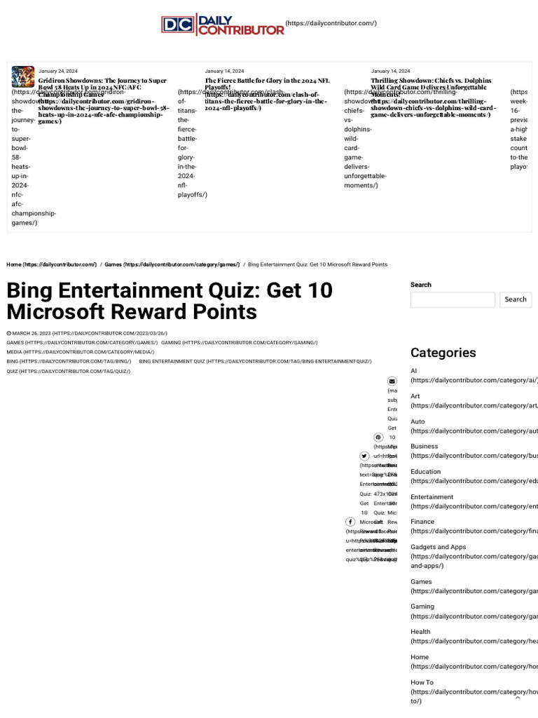 Earn Rewards with Bing Quizzes | PDF | Cinema Of The United States