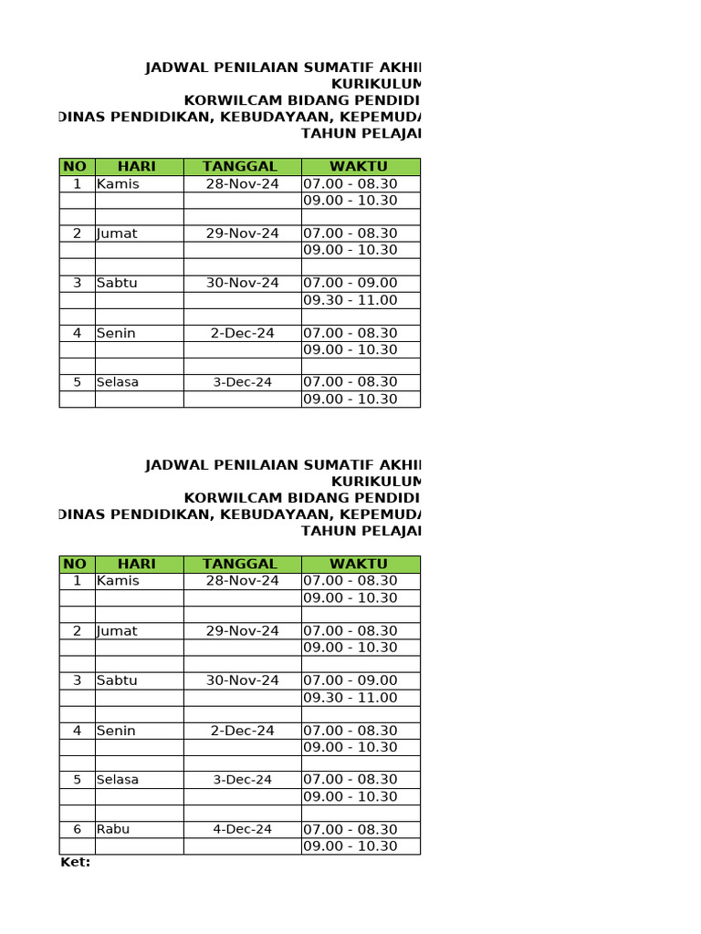 Jadwal Sas 1 Tahun 2024-2025 | PDF