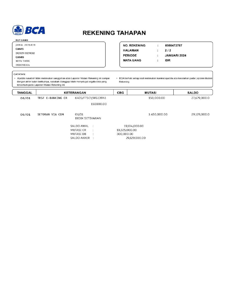 Statment Bank RDN BCA | PDF