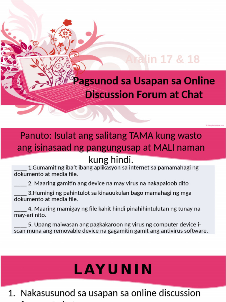 F EPP 5 Pagsunod Sa Usapan Sa Online Discussion Forum at Chat | PDF